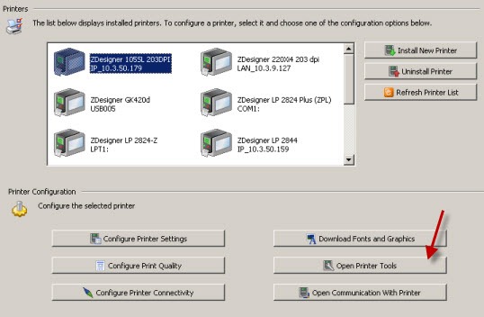 Using Printer Tools on the Zebra Setup Utilities
