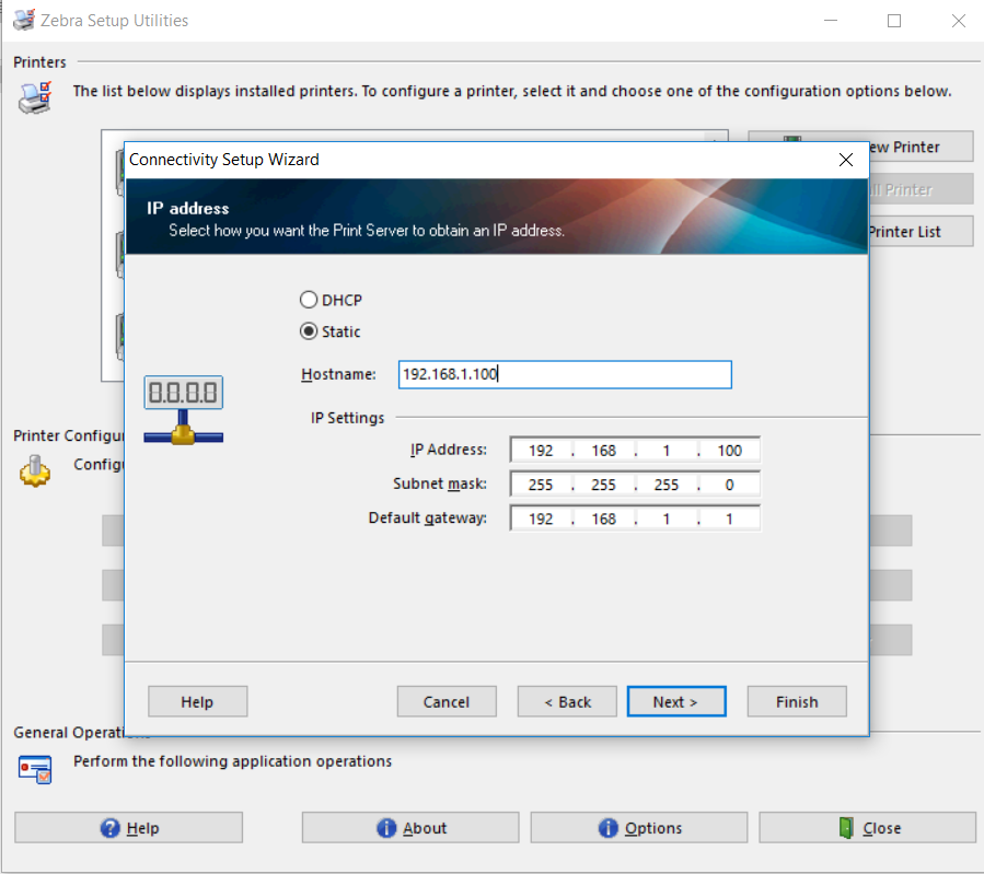Choosing and Assigning an IP Address Using Zebra Setup Utilities (ZSU)
