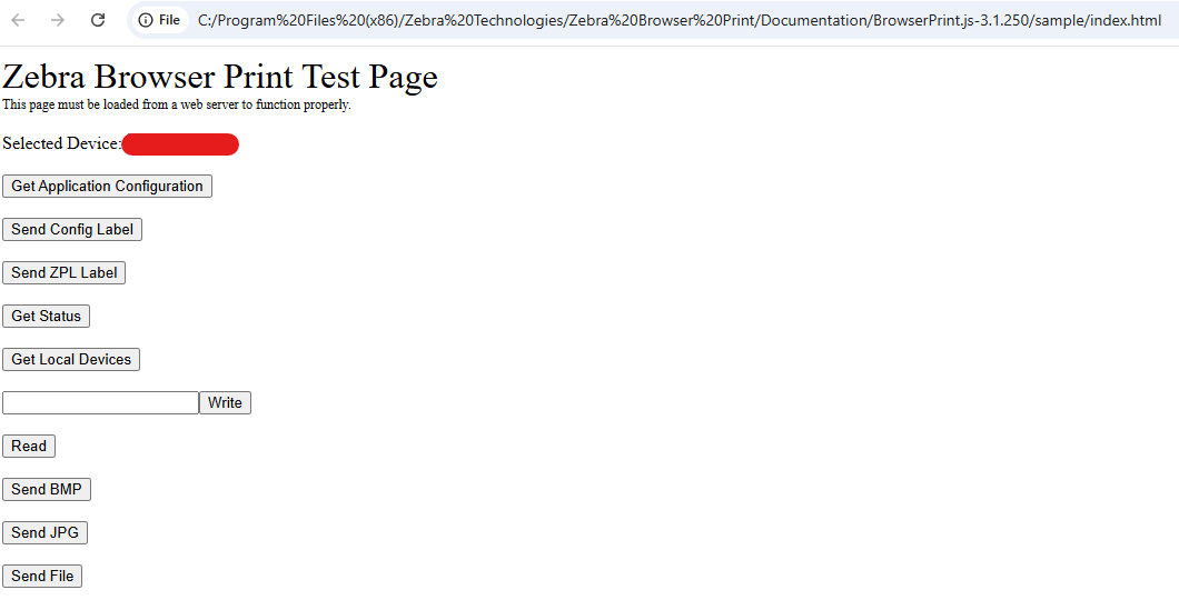 Testing Browser Print Connection by Printing ZPL Test Page