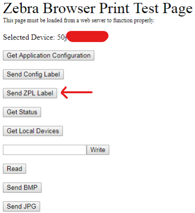 Testing Browser Print Connection by Printing ZPL Test Page