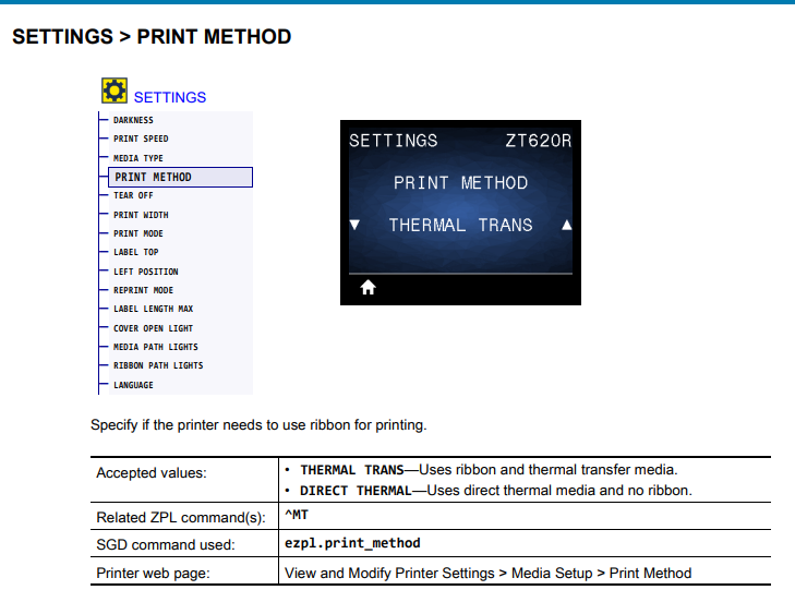 ZT500 or ZT600 Ribbon Out Error Information